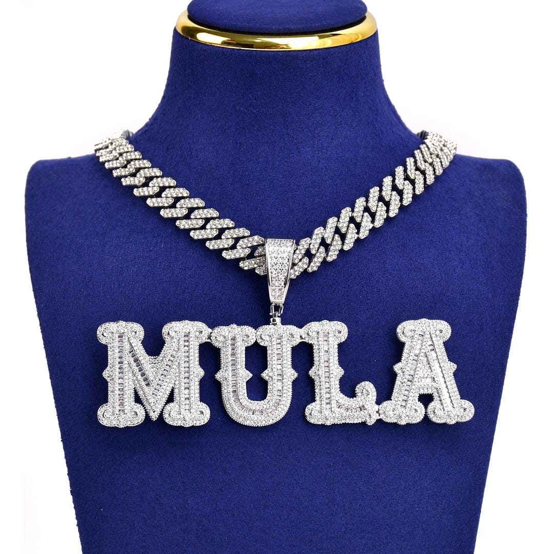 Personalised Nameplate&cuban Chain, Custom Big Name Pendant, Icy ...