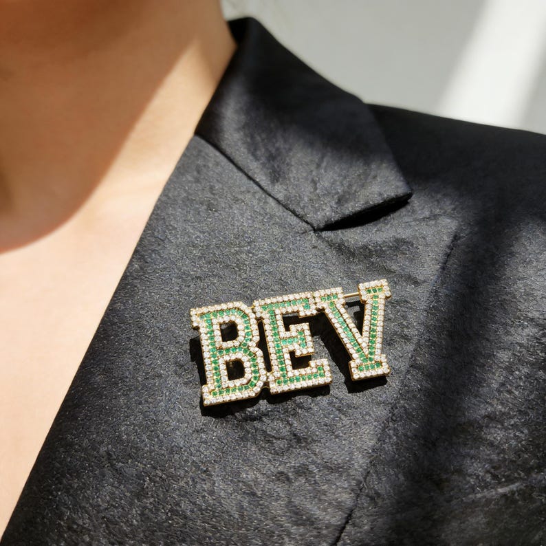 Custom Varsity Letter Brooch: Sparkle Cubic Zircon Initial Pin - Etsy