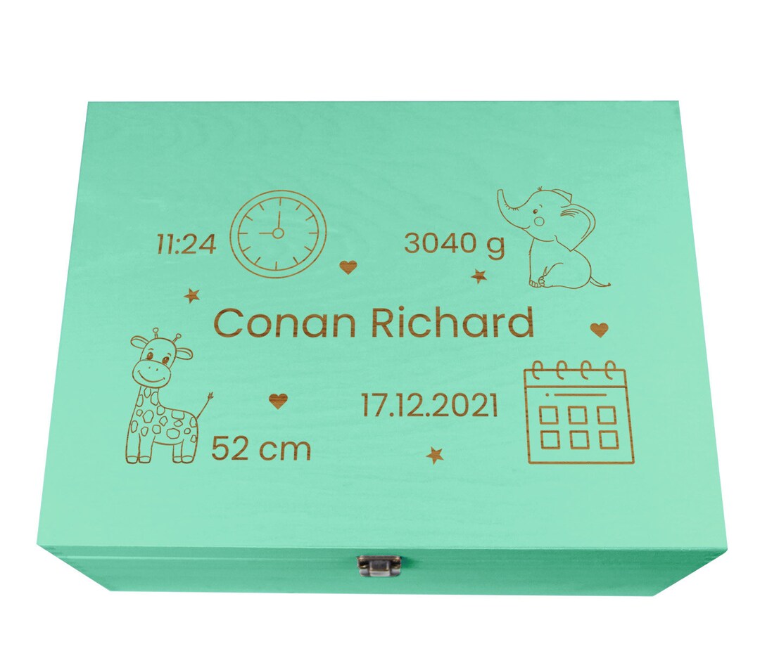 Personalized Birth Keepsake Box Mint Wooden Box With Lid Natural Gift ...