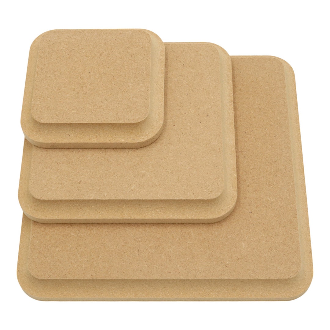 Wooden MDF Square Rounded Corners Cove Top Edge Craft Shape 10-30cm ...