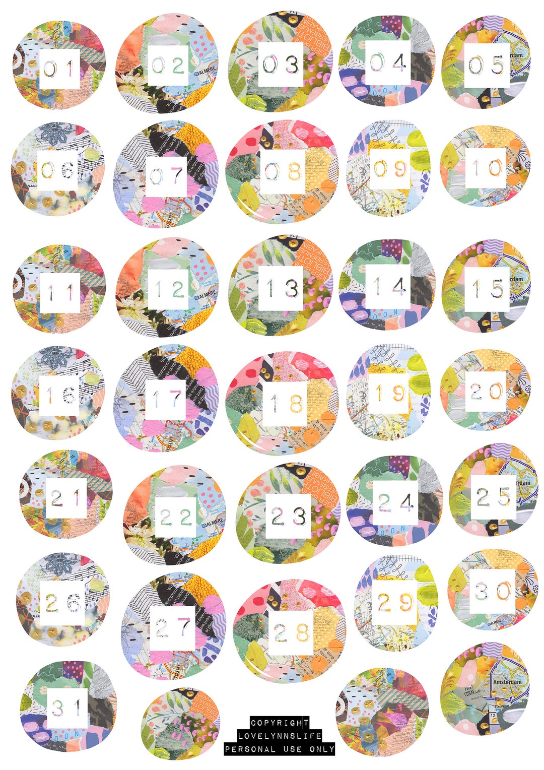 Numbers // Collage Sheet // Planner Supplies // Lovelynnslife - Etsy