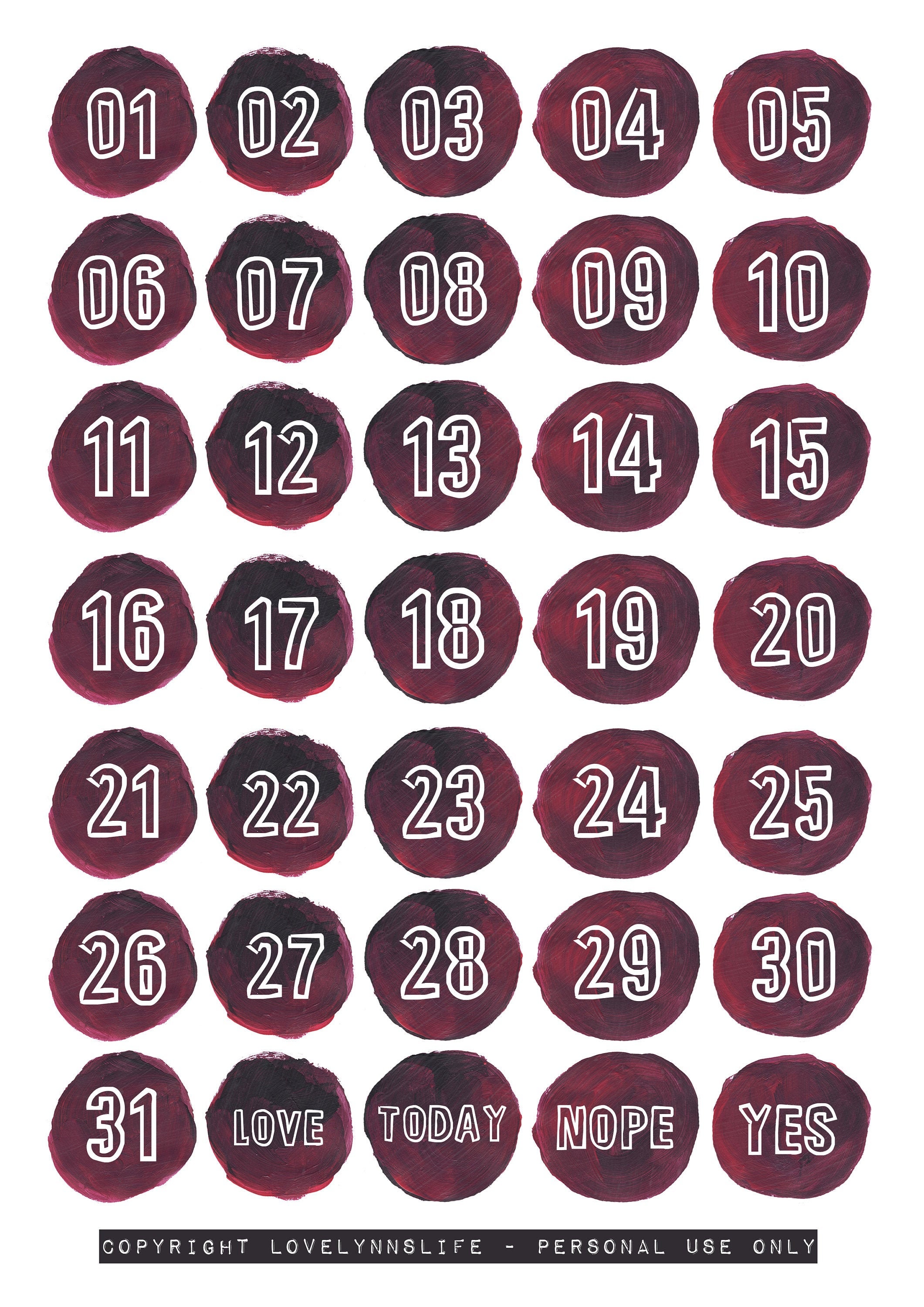 Printable Dark Red Paint Date Circles // Abstract Art // | Etsy