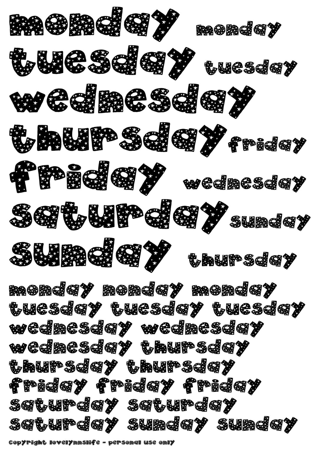 Printable Weekdays Collage Sheet // Bold Stars // Planner Supplies ...