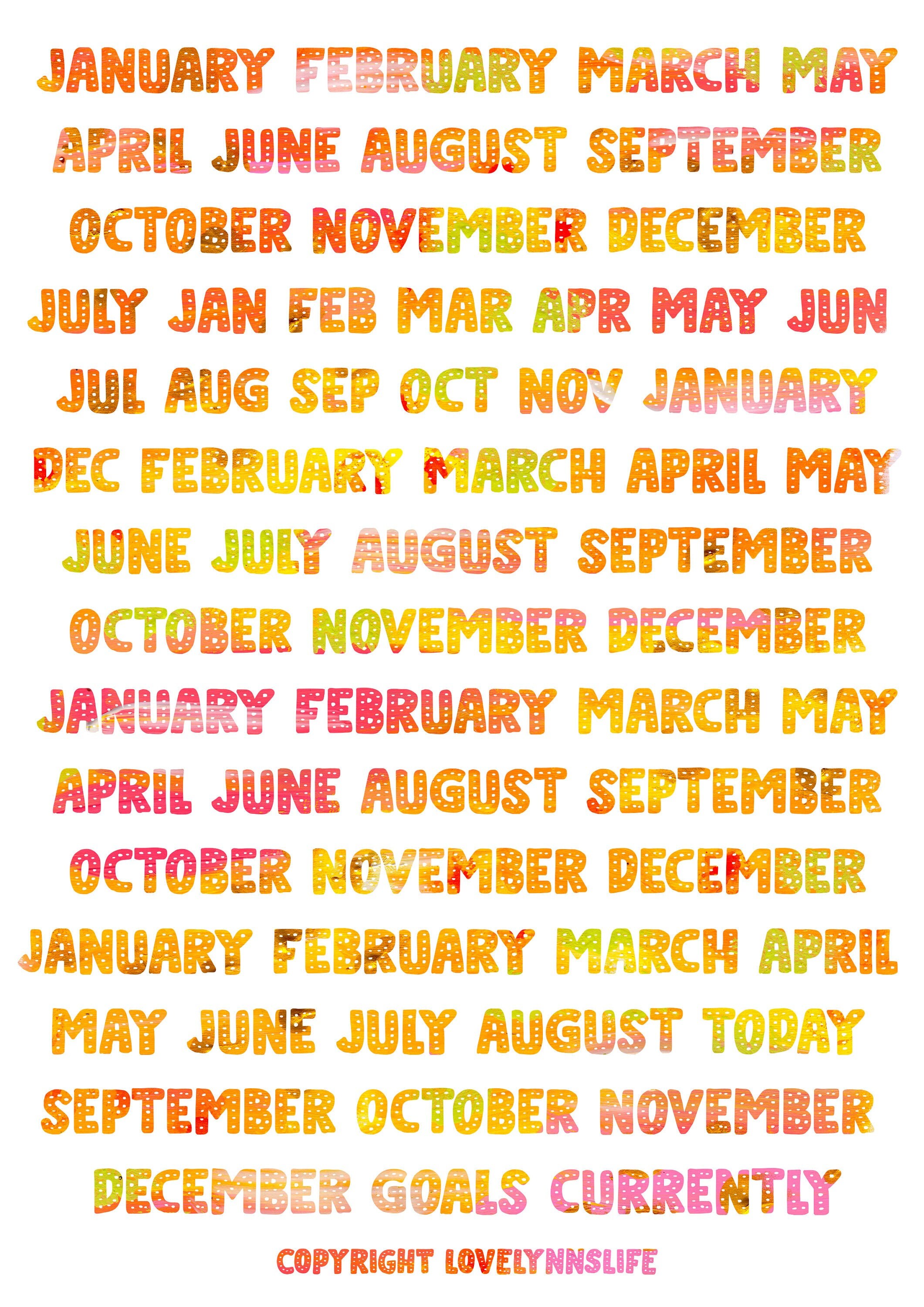 Printables Months Weekdays Collage Sheets // Sunshine // Set | Etsy