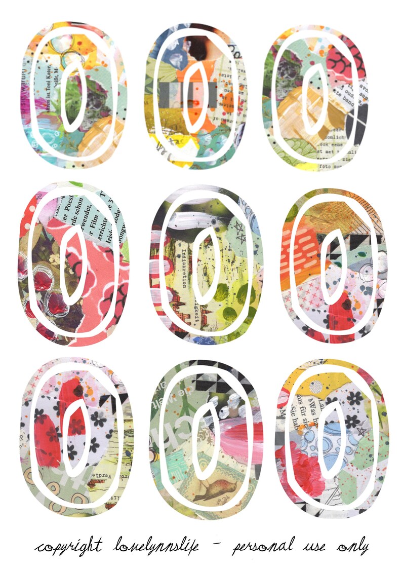 Printable Huge Numbers ZERO // Mixed Media Art // Planner Dates ...