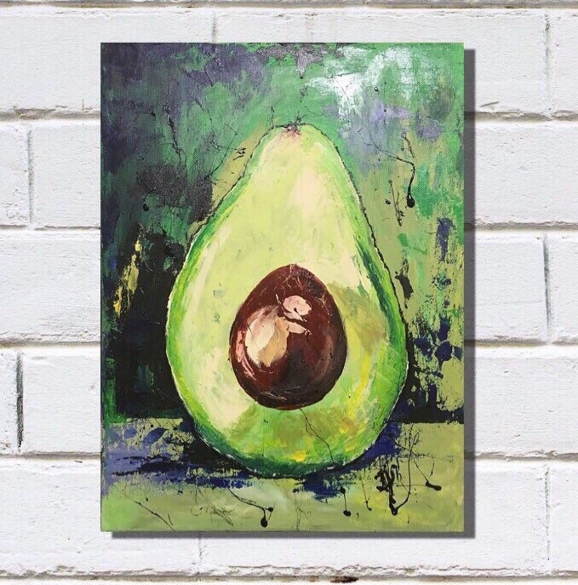 Avocado Paintings on Canvas Wall Art Green Abstract Original Canvas Avocado Painting Kitchen ...