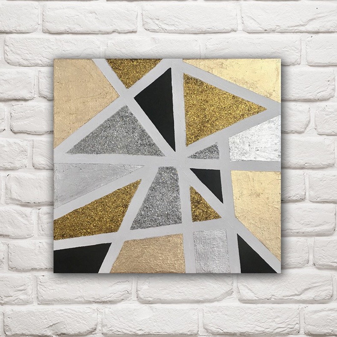 Golden Abstract Wall Art Geometric Painting 10*10 Inches Acrylic ...