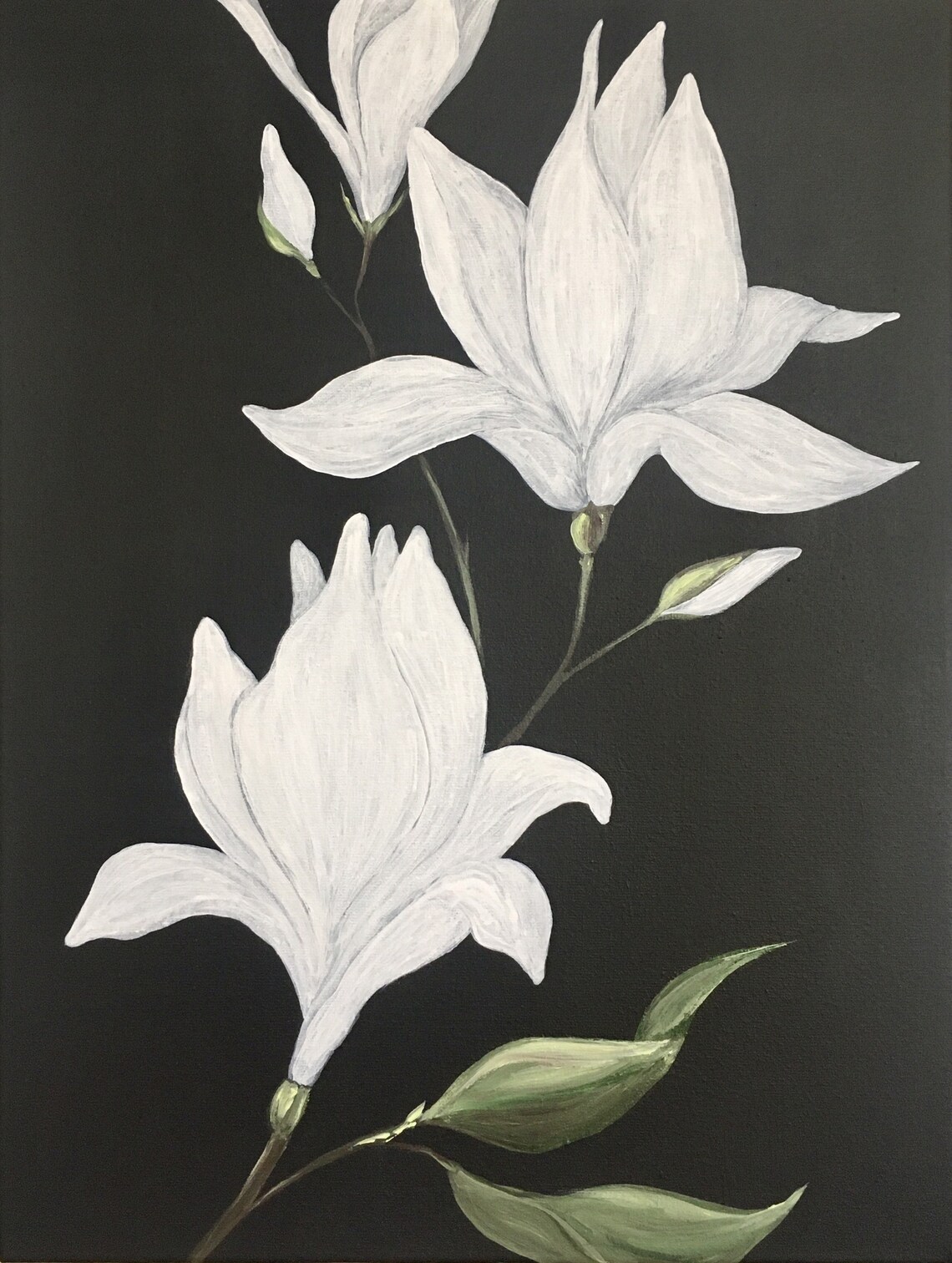 White Flowers Painting Magnolia Wall Art Original on Canvas - Etsy