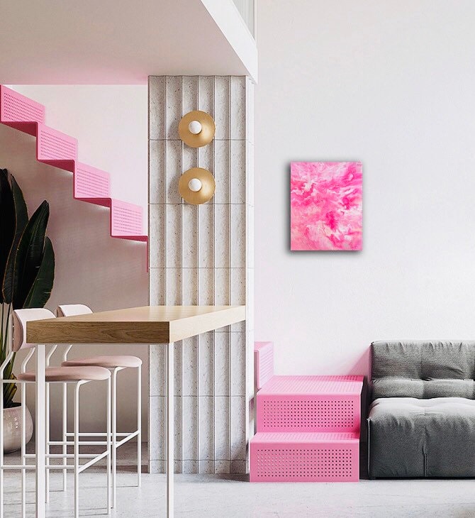 Pink Abstract Wall Art Liquid Acrylic Pink Canvas Girly Wall Art Pink ...