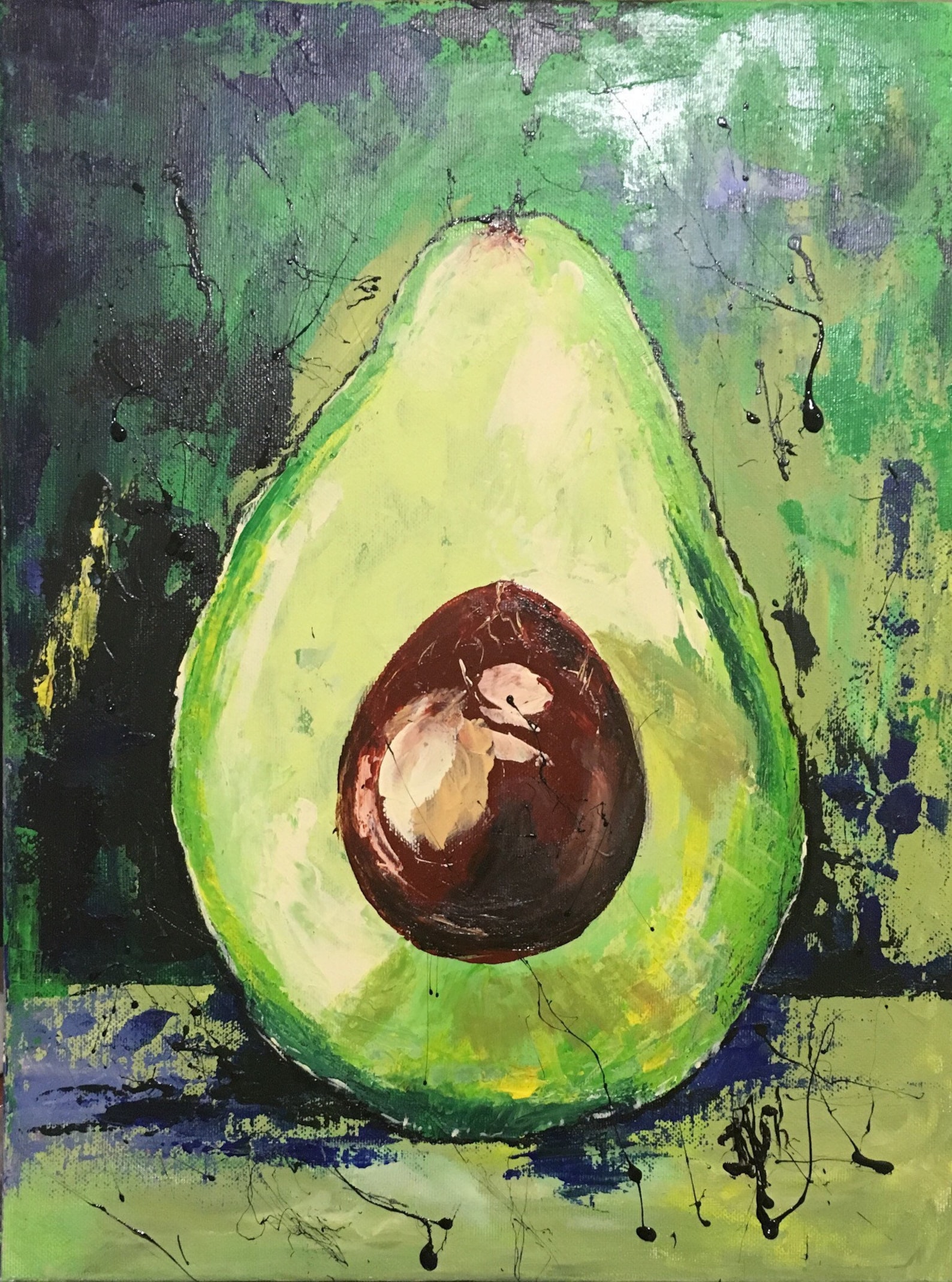 Avocado Paintings on Canvas Wall Art Green Abstract Original Canvas Avocado Painting Kitchen ...