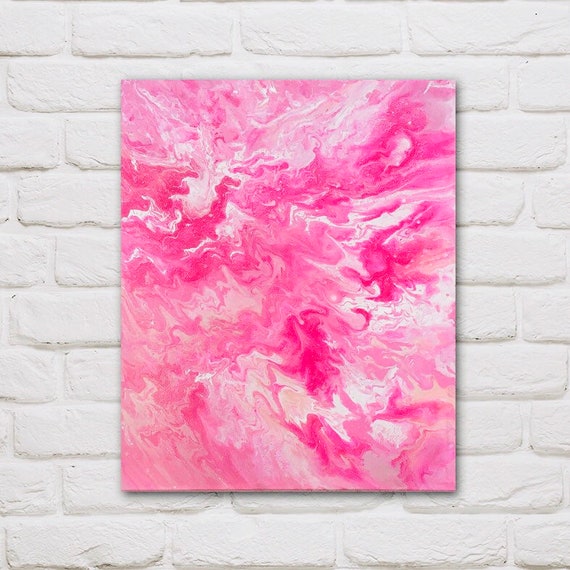 Pink abstract Wall art Liquid acrylic Pink canvas Girly Wall | Etsy