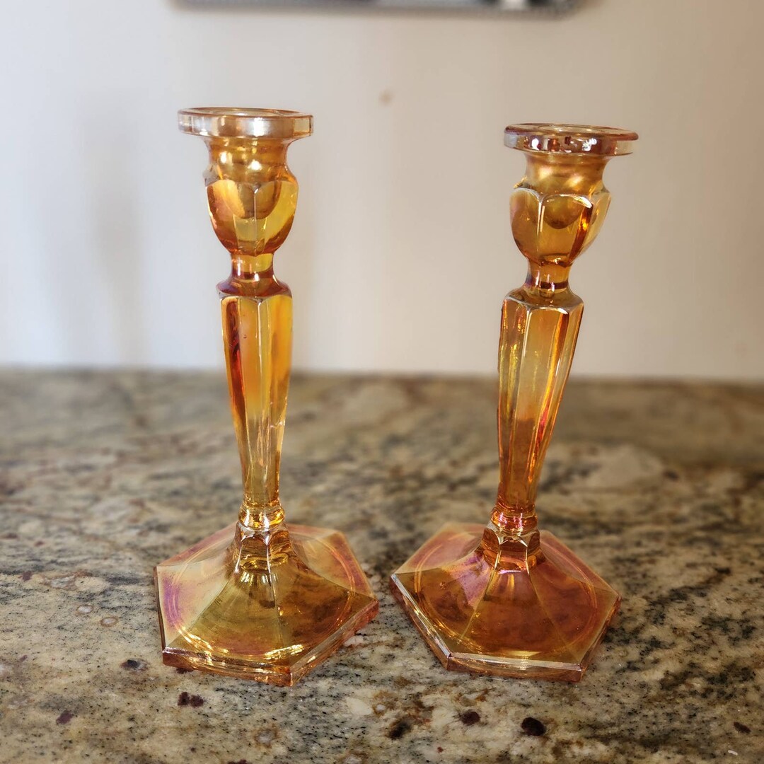 FENTON Glass florentine Set of Candle Sticks, Vintage Glassware ...