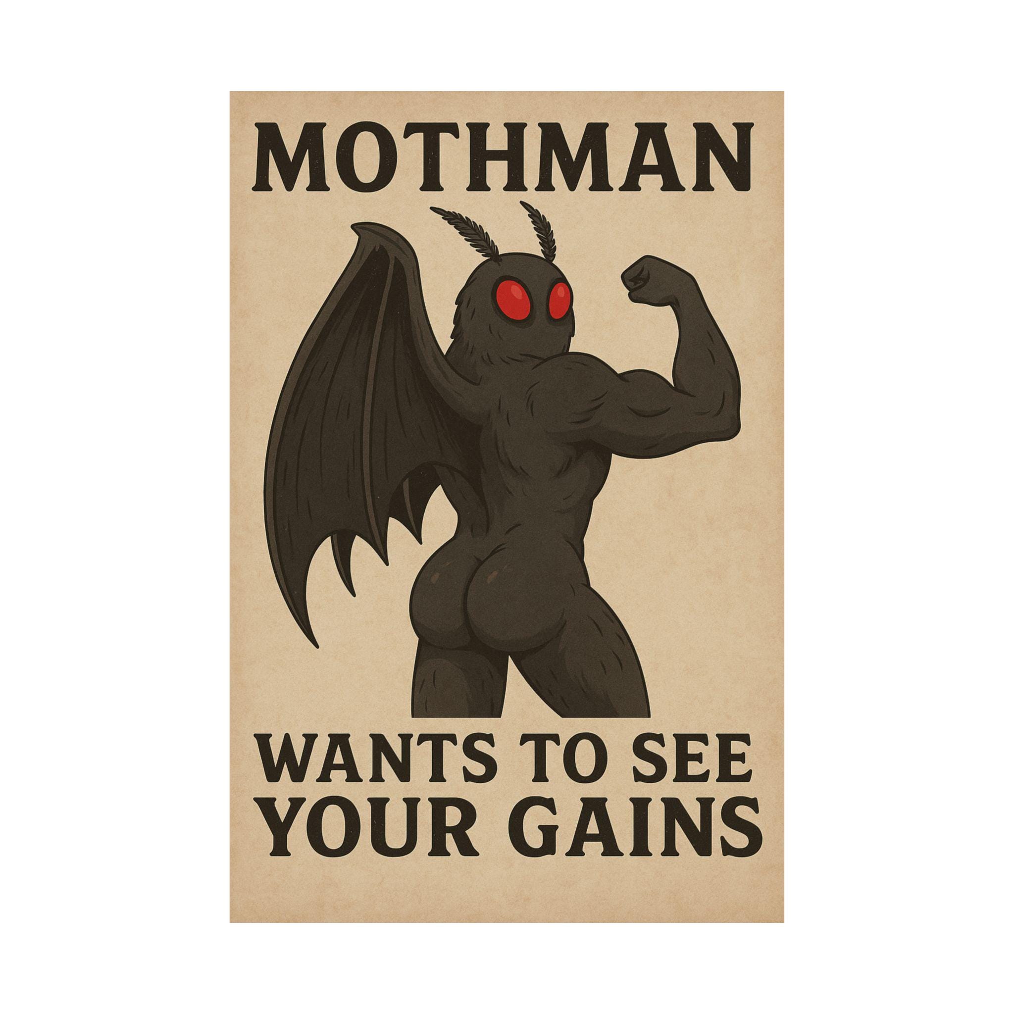 Funny Mothman Gym Poster - Cryptid Wall Art, Fitness Motivation Decor ...