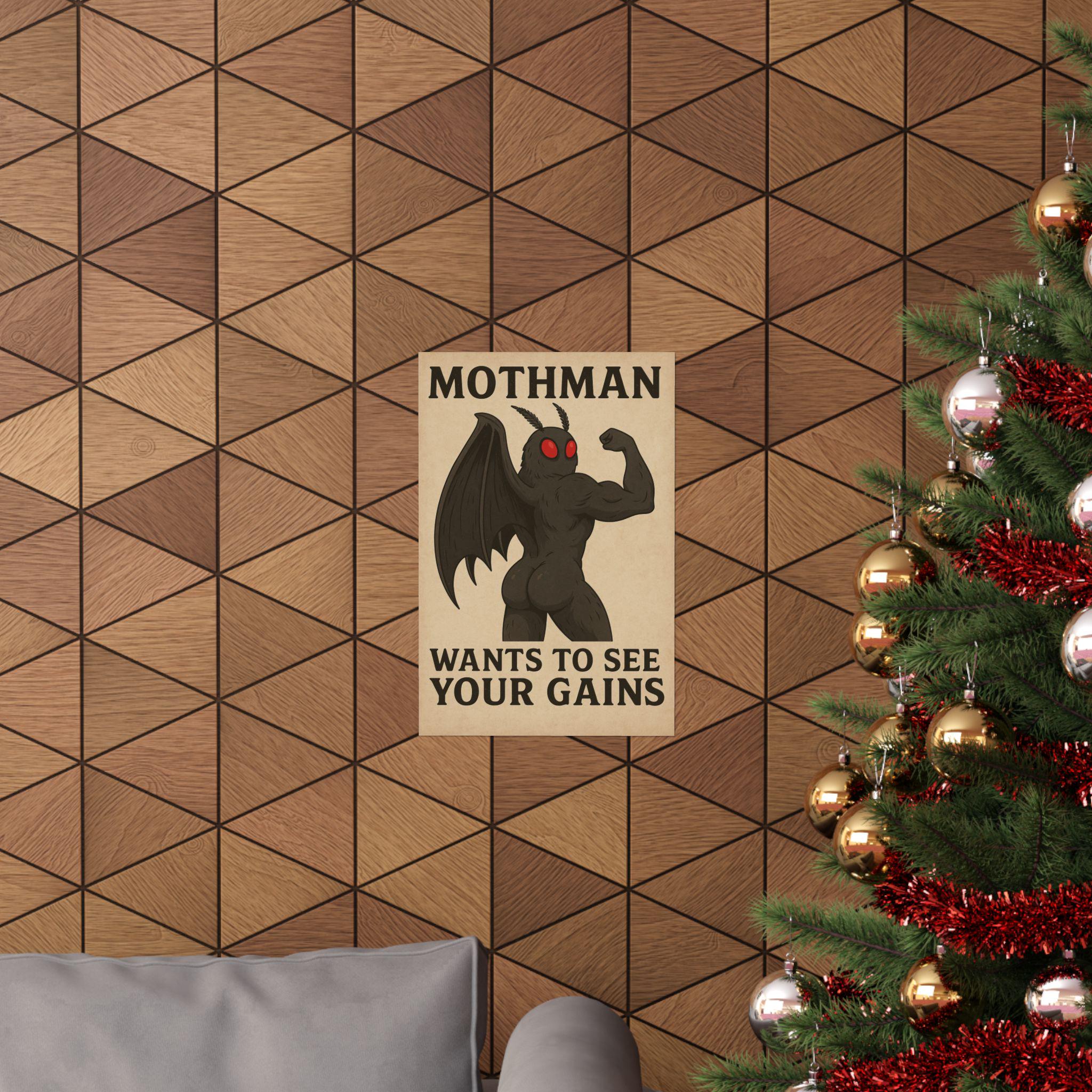 Funny Mothman Gym Poster - Cryptid Wall Art, Fitness Motivation Decor ...