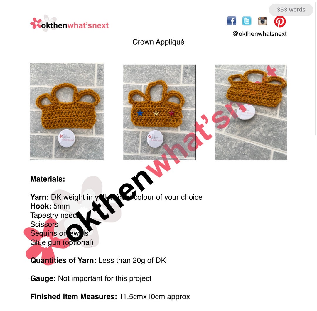 PDF Crown Appliqué Crochet Pattern, Instant Download, King’s Coronation ...