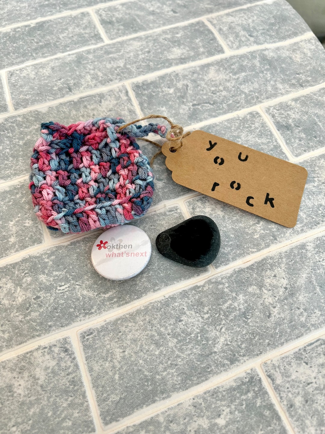 You Rock Gift Set With Pebble and Handmade Crocheted Drawstring Bag ...