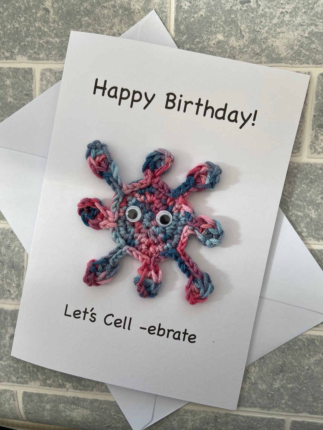 Let’s Cell-ebrate Birthday Card, Handmade Crochet Greetings Card With ...