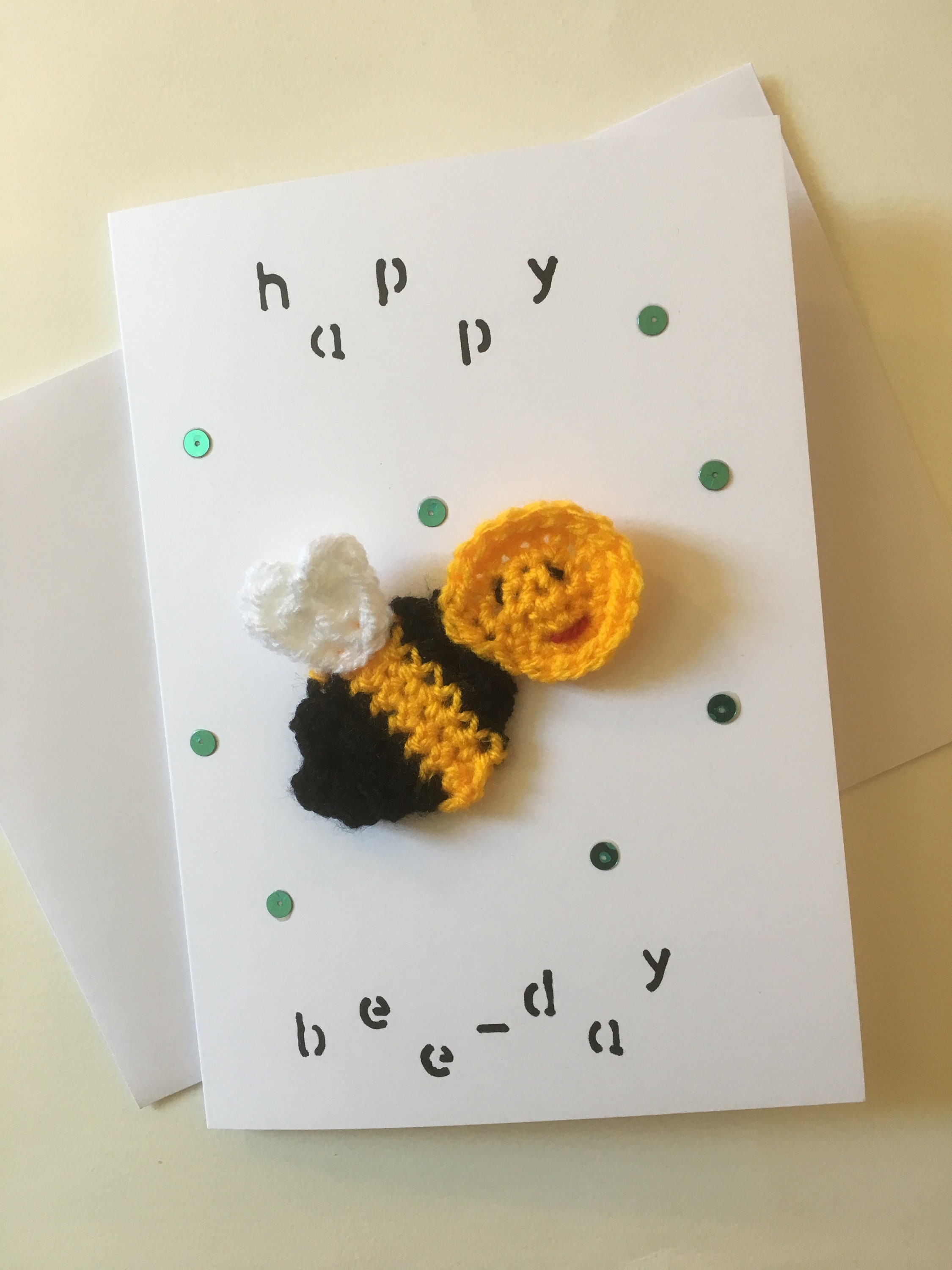 Happy Bee-day Birthday Card With Handmade Crocheted Bee - Etsy