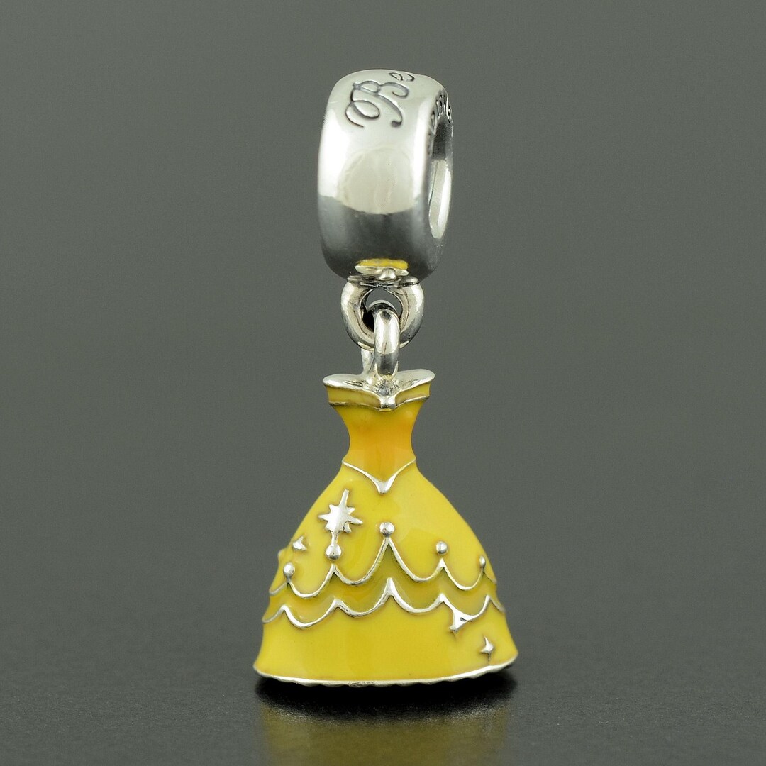 Genuine PANDORA Disney Belle Dress Dangle Charm 791576ENMX Sterling ...