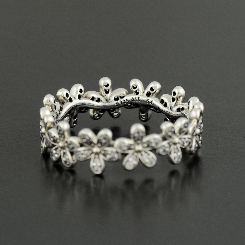 Genuine PANDORA Daisy Flower Band Ring 190934CZ Sterling Silver Cz ...