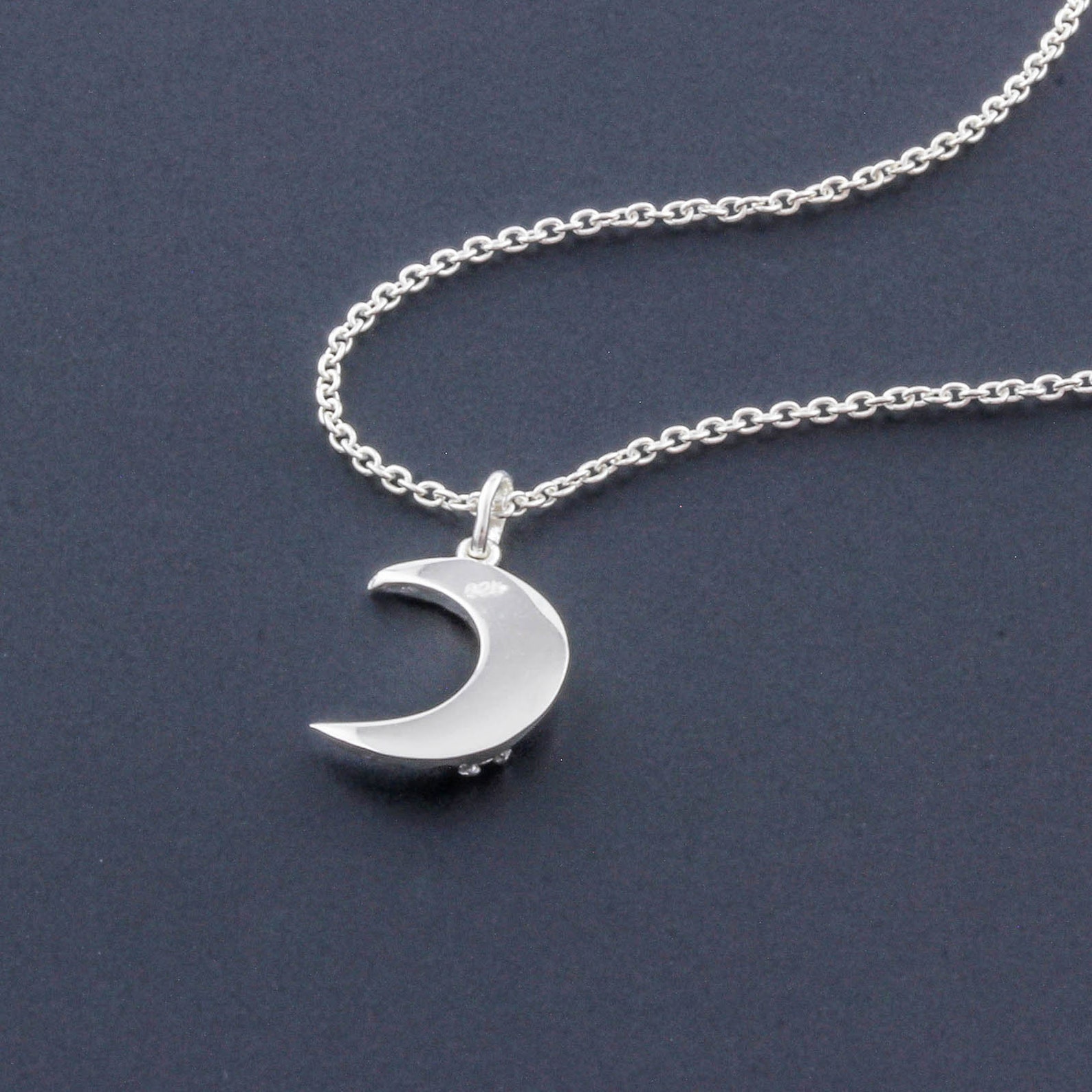 Half Moon Symbol Pendant With 2mm Diamond / Sterling Silver, Light Gold ...