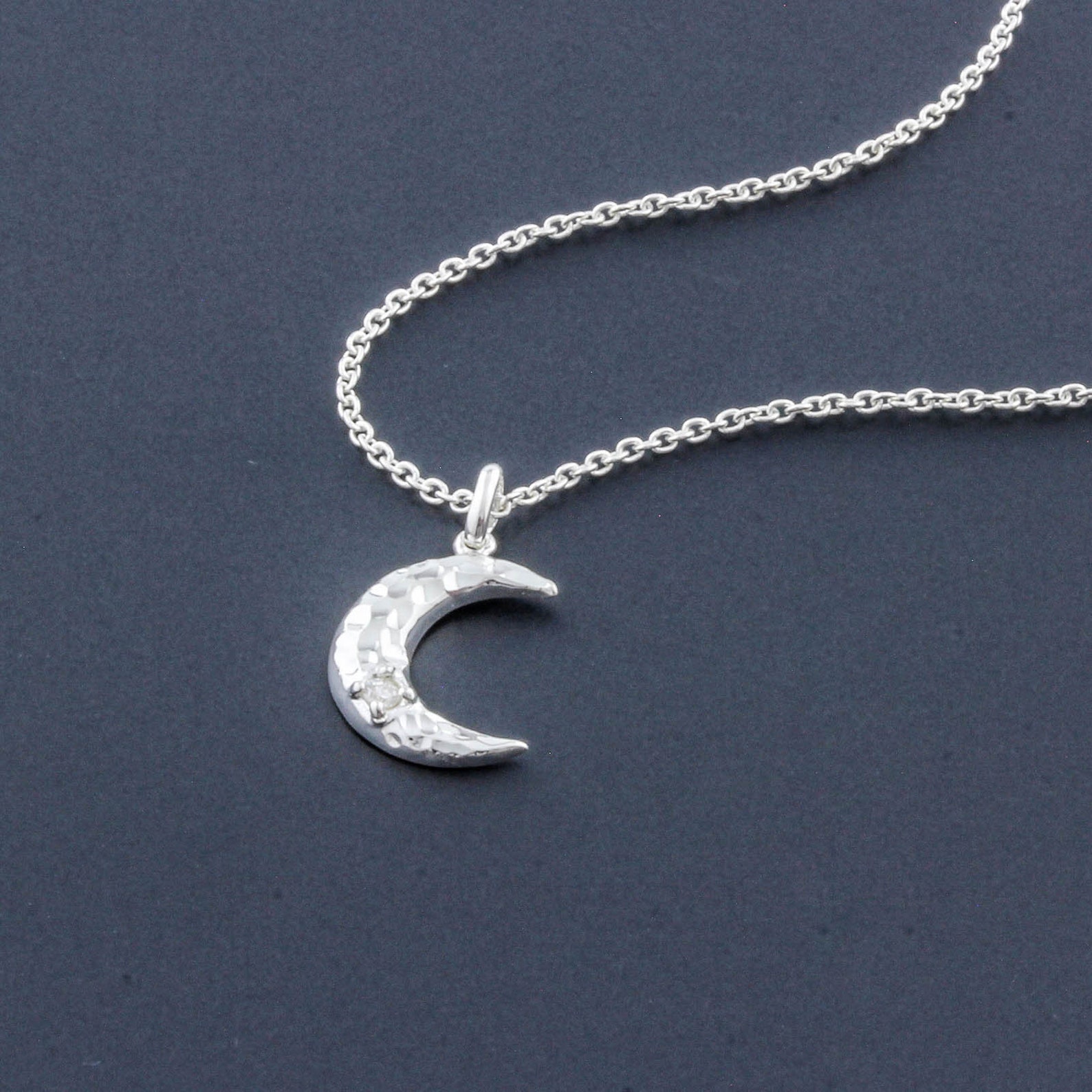 Half Moon Symbol Pendant With 2mm Diamond / Sterling Silver, Light Gold ...