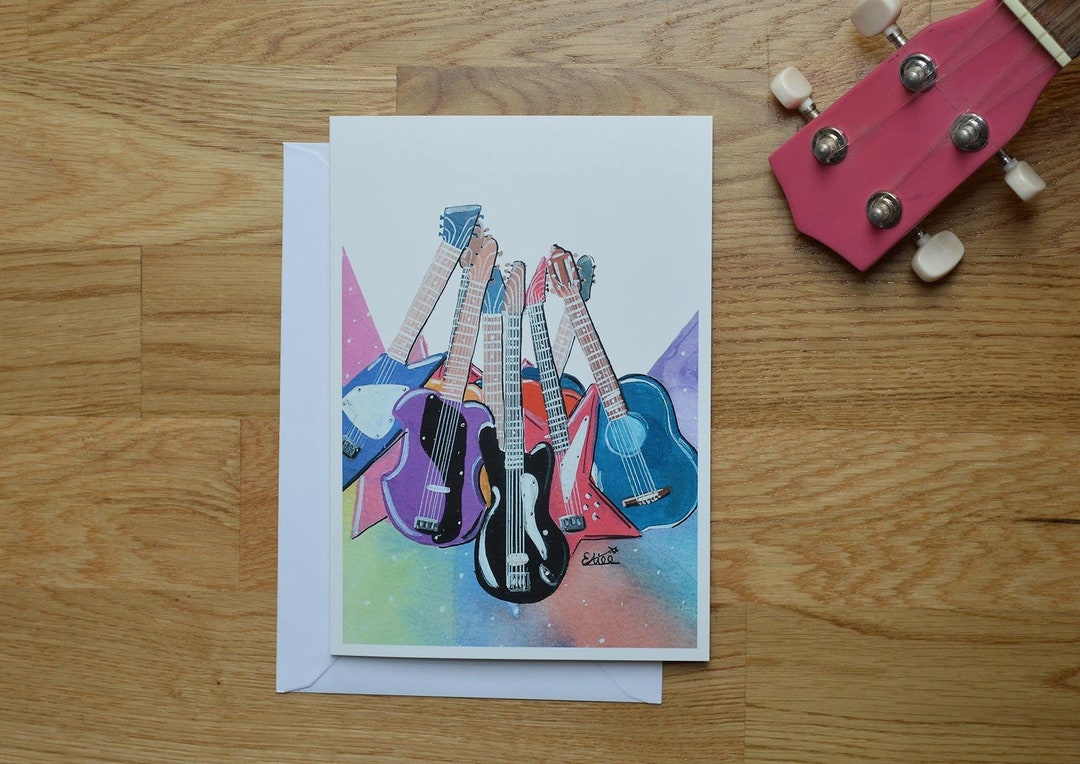 Guitar Greetings Card, Guitar Card, Greetings Card, Music Card, Thank ...