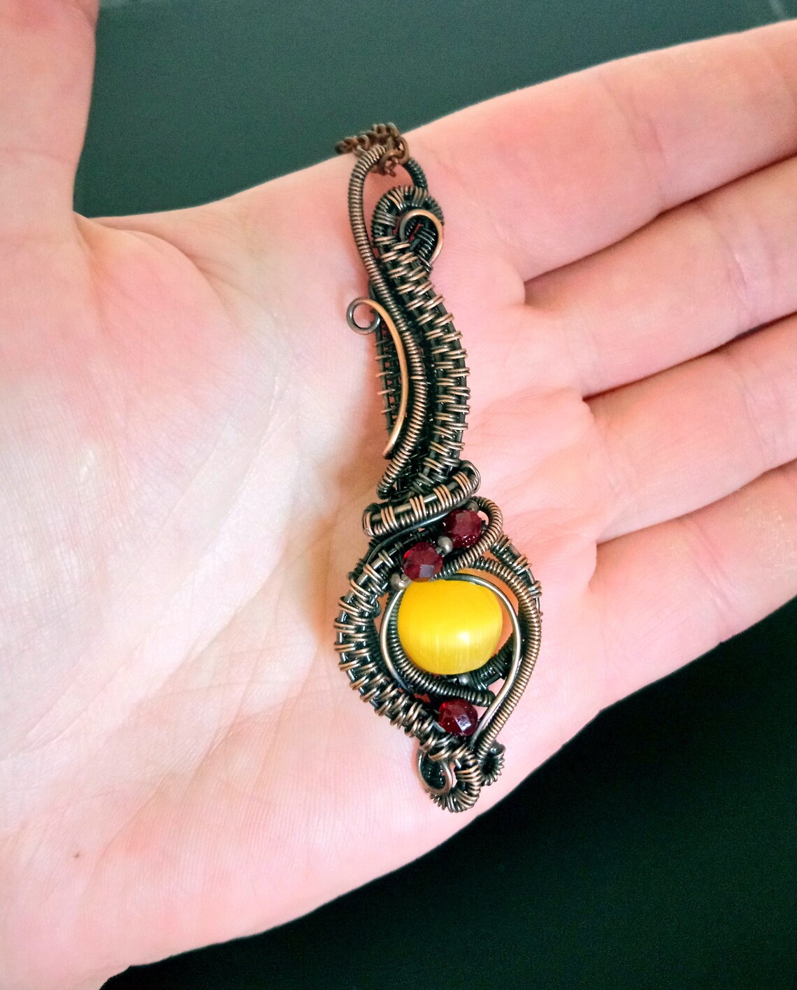 Yellow Cat Eye Wire Wrapped Pendant Mothers Day Gift Copper - Etsy UK