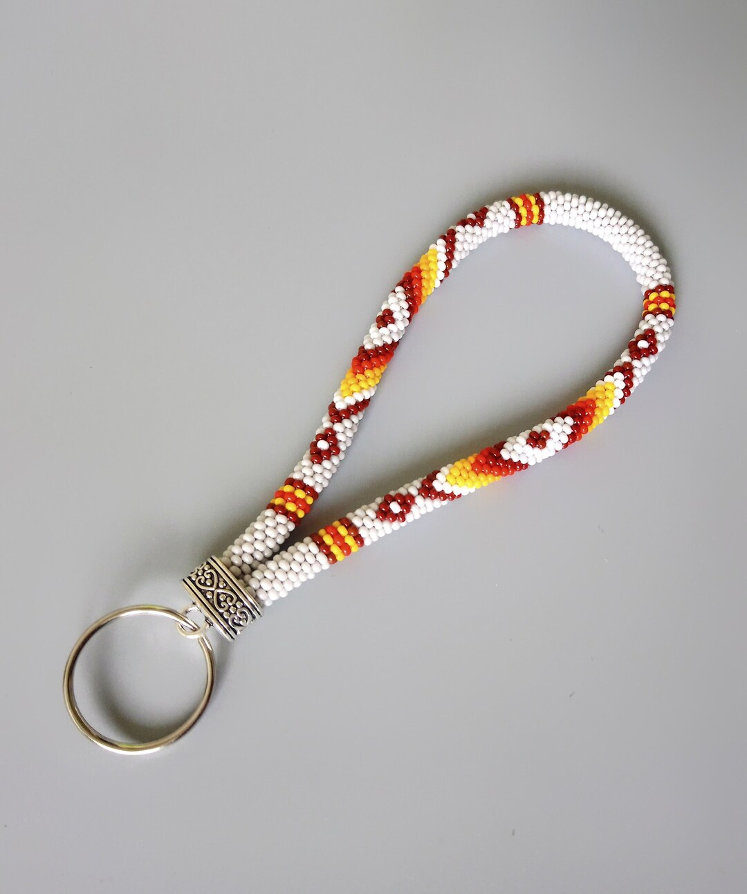 Light Grey Native American Indian Inspired Wristlet Keychain, Gifts for ...