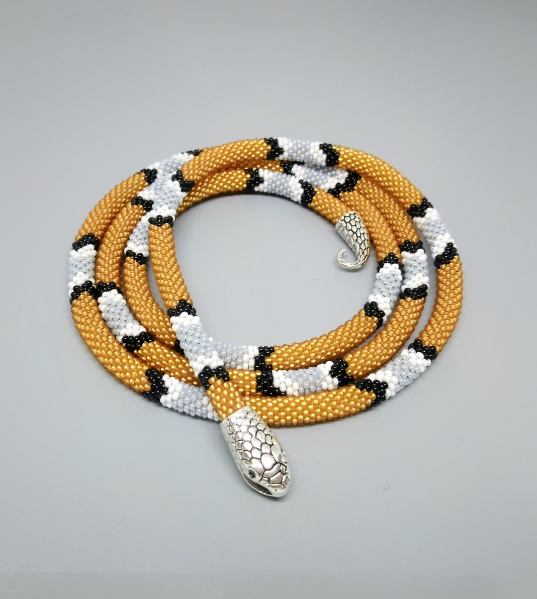 Matte GOLD Snake Crochet Beaded Rope Necklace, Ouroboros Snake Jewelry ...