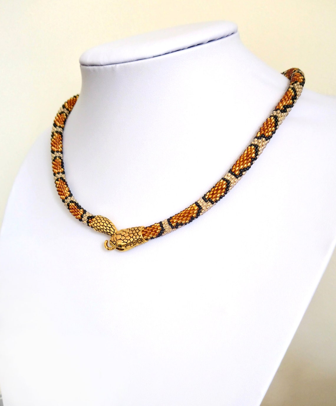 Snake Crochet Beaded Rope Necklace, Ouroboros Snake Jewelry, Casual ...