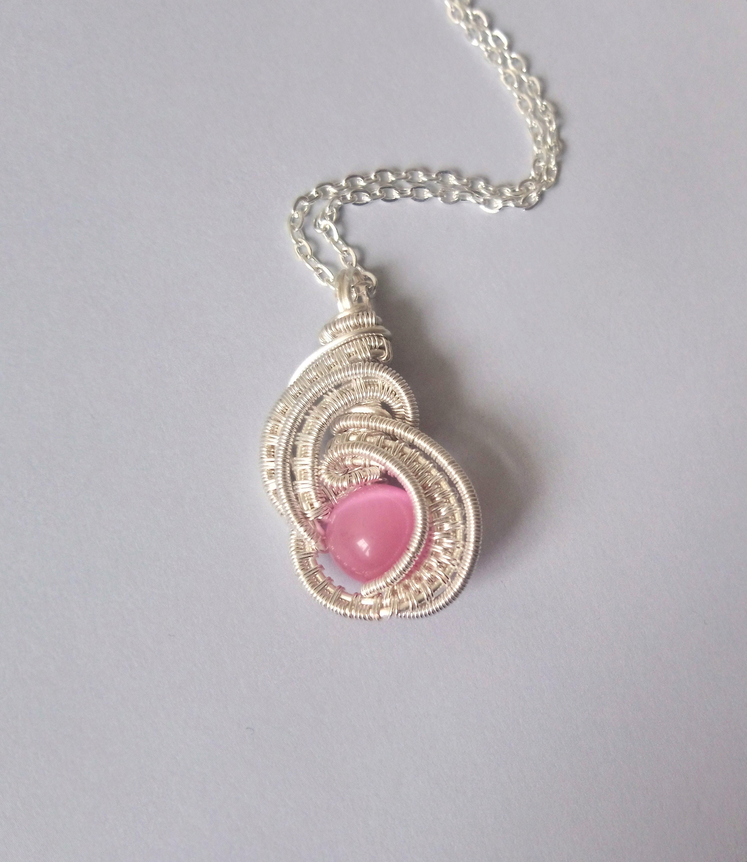 Pink Cat Eye Wire Wrapped Pendant Wire Wrapped Jewelry Gift - Etsy UK