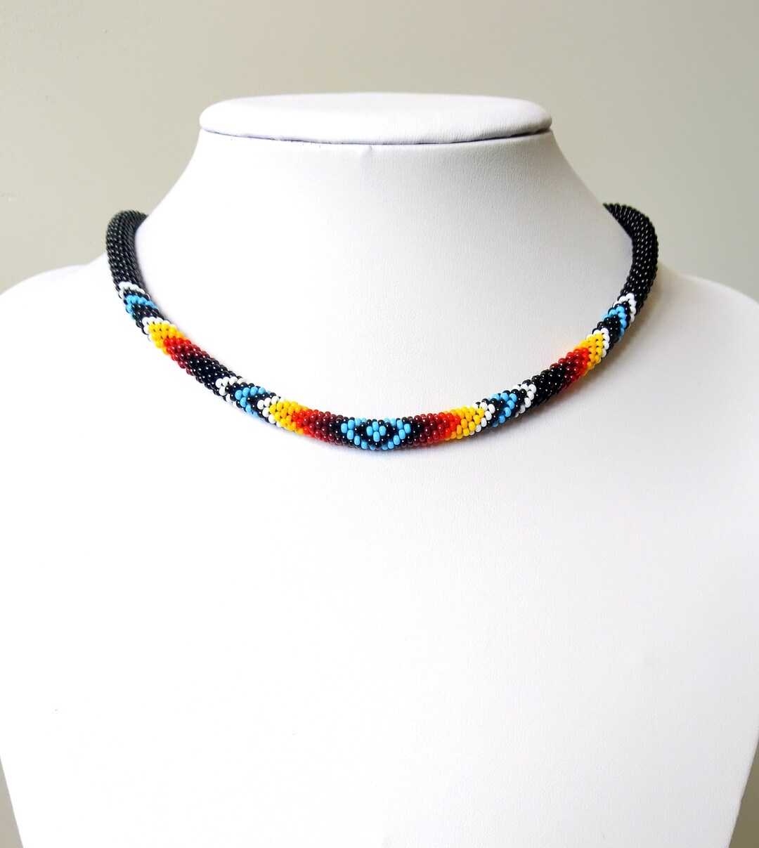 Thin Native American Inspired Beadwork Necklace, Indian Style Jewelry ...