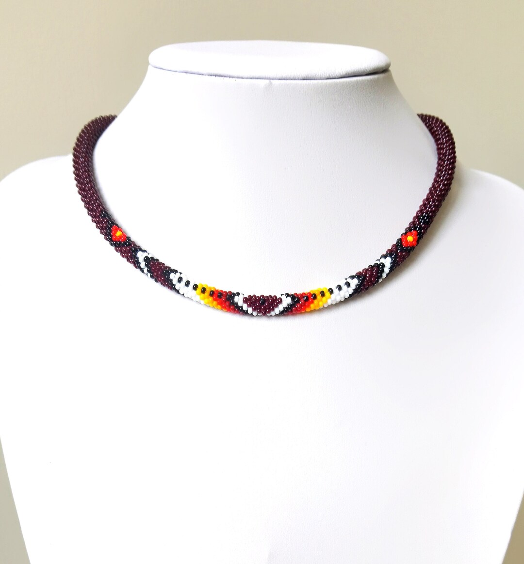 BROWN Native American Inspired Beadwork Necklace, Indian Style Jewelry ...