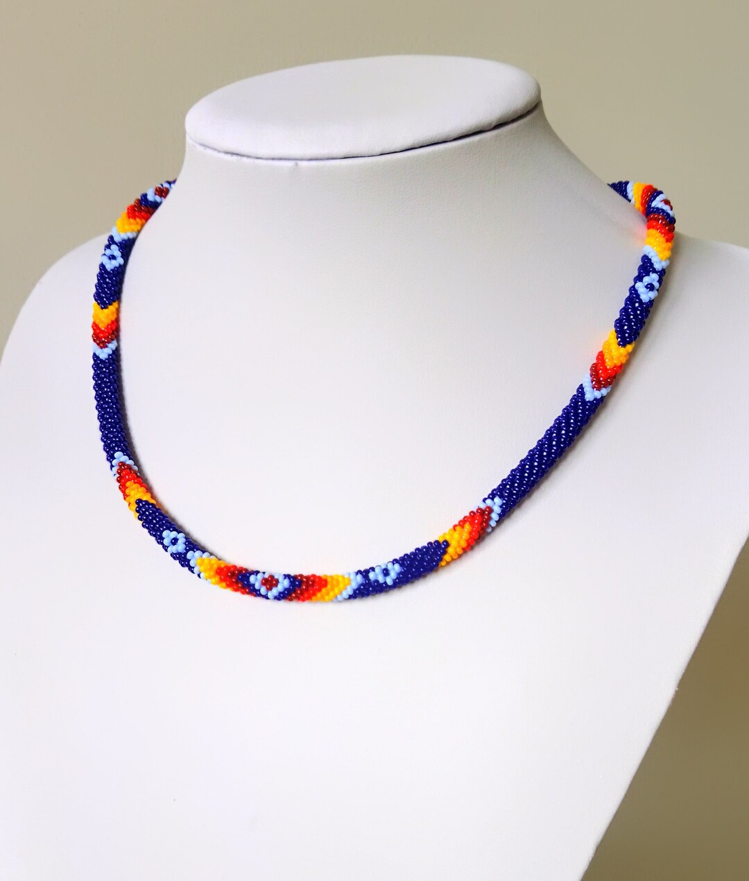 Thin Native American Inspired Beadwork Necklace, Indian Style Jewelry ...