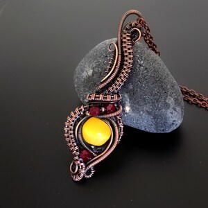Yellow Cat Eye Wire Wrapped Pendant, Mothers Day Gift Copper Wire ...