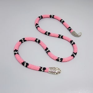 Soft Pink Snake Crochet Beaded Rope Necklace, Ouroboros Snake Jewelry ...