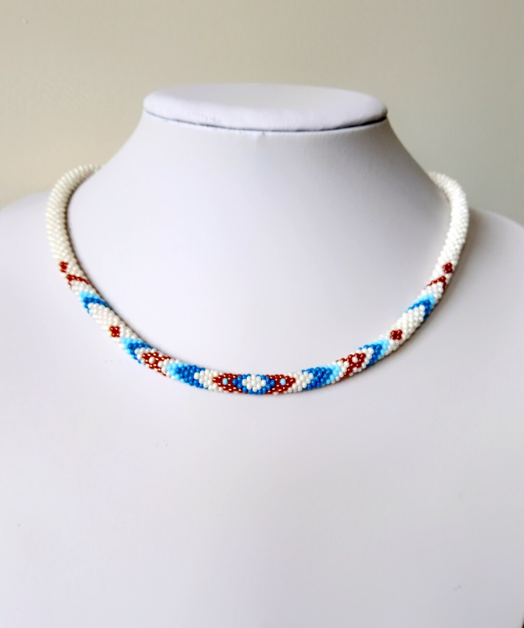 CREAM Native American Beadwork Inspired Necklace, Indian Style Jewelry ...