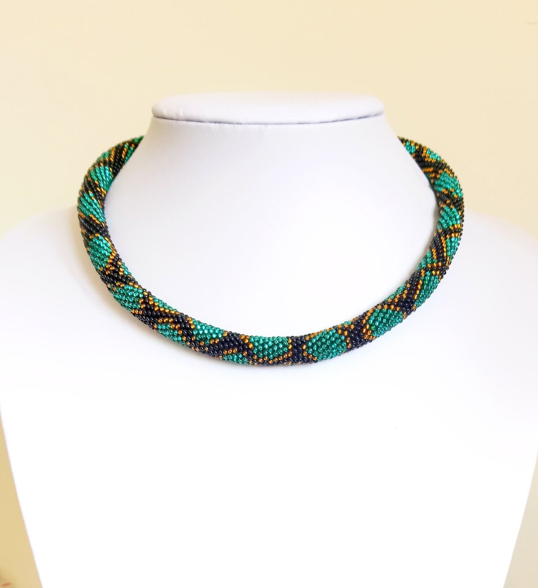 Emerald Green Snake Beaded Crochet Necklace for Women, Snake Python Jewelry - Etsy