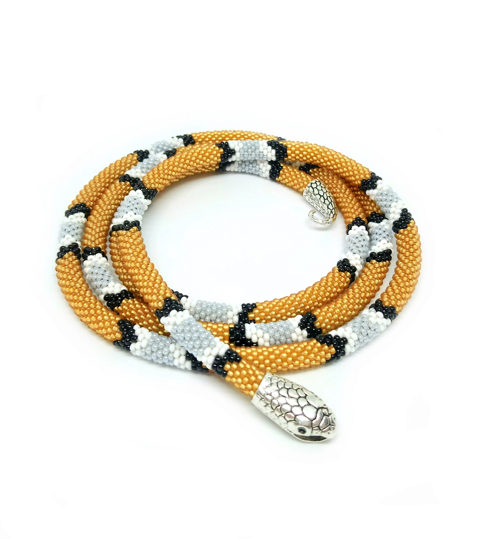 Matte GOLD Snake Crochet Beaded Rope Necklace, Ouroboros Snake Jewelry ...