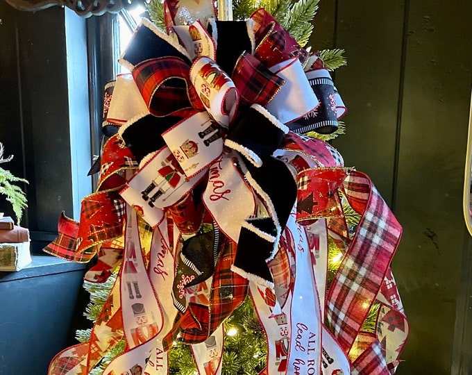 The Felix XXL Red Black & White Plaid Christmas Tree Topper Bow, Extra ...