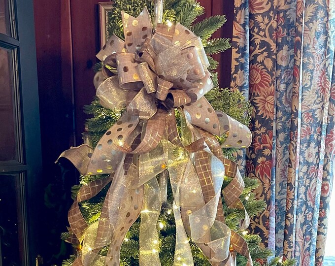 The Talia Gold Christmas Tree Topper Bow, Christmas Bow for Wreaths ...