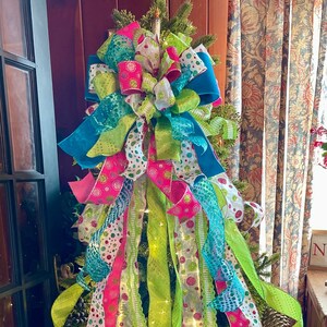 The Lourdes Hot Pink & Lime Green Christmas Tree Topper Bow, XL Tree ...