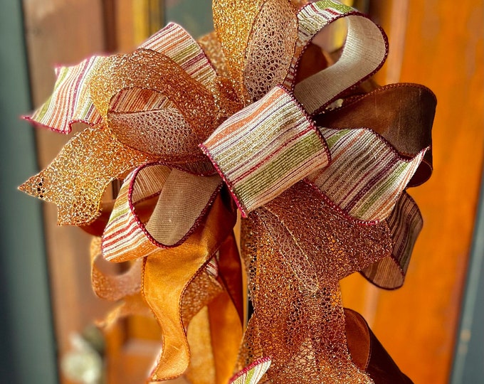 The Shayla Copper & Plum Fall Bow for Wreaths and Lanterns, Shimmer Bow ...