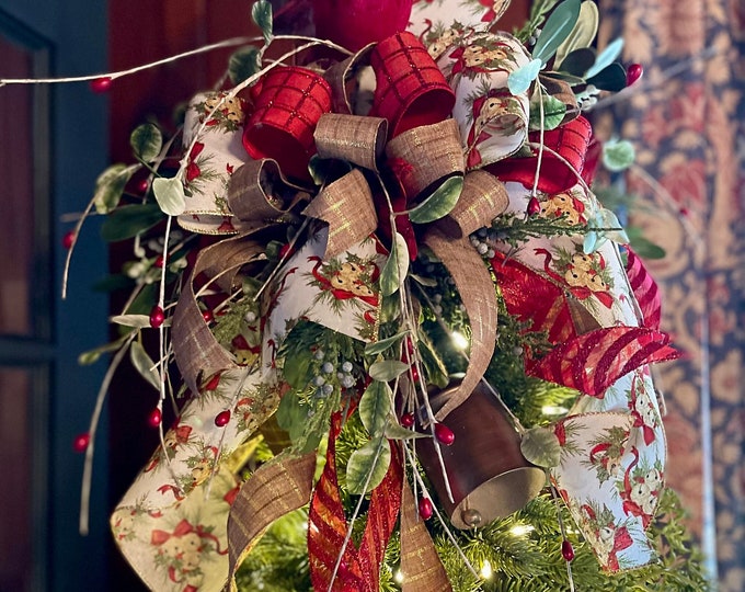 The Meg Red & Gold Christmas Tree Topper, Floral Tree Topper, Mistletoe ...