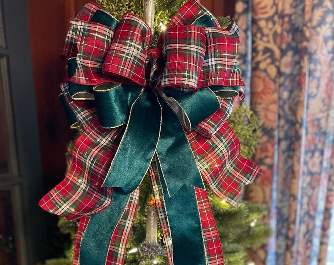 The Regina Red Green and Gold Christmas Tree Topper Bow, Deluxe Ribbon ...