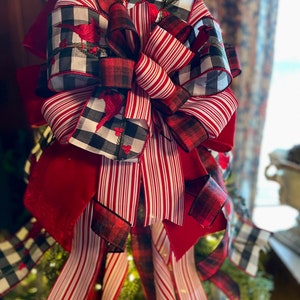 The Renee Red Black & White Cardinal Luxury Christmas Tree Topper Bow ...