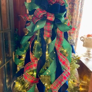 The Anka Red Emerald Green & Navy Velvet Christmas Tree Topper Bow ...