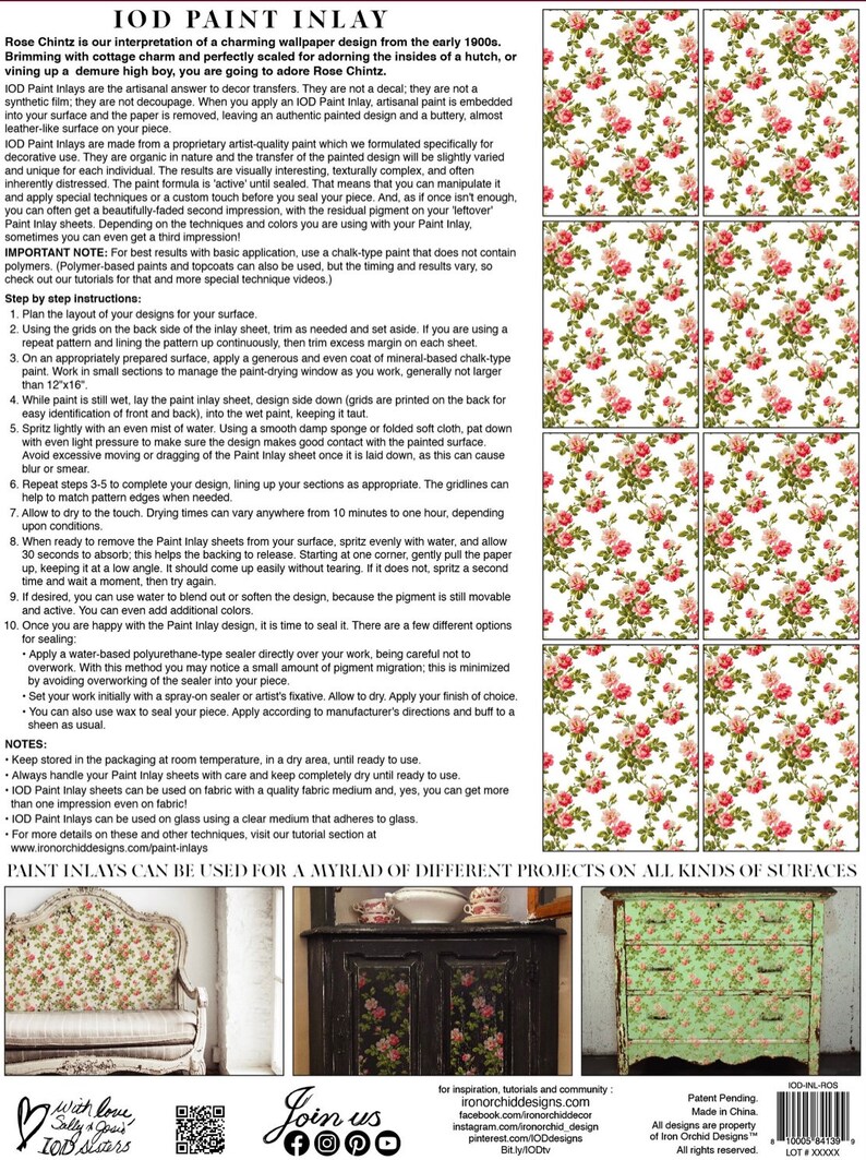 IOD Rose Chintz Paint Inlay Sheet Paint Transfers for Crafts - Etsy