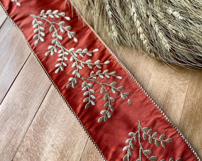 Russet & Gold Fall Wired Ribbon 4 X 5 YARD ROLL, Luxury Leaf and Vine ...